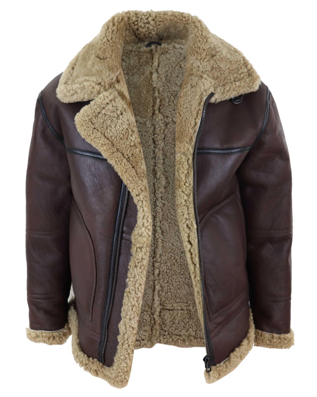 TruClothing Aviator Shearling Sheepskin Bomber Jacket in Black for Men ...