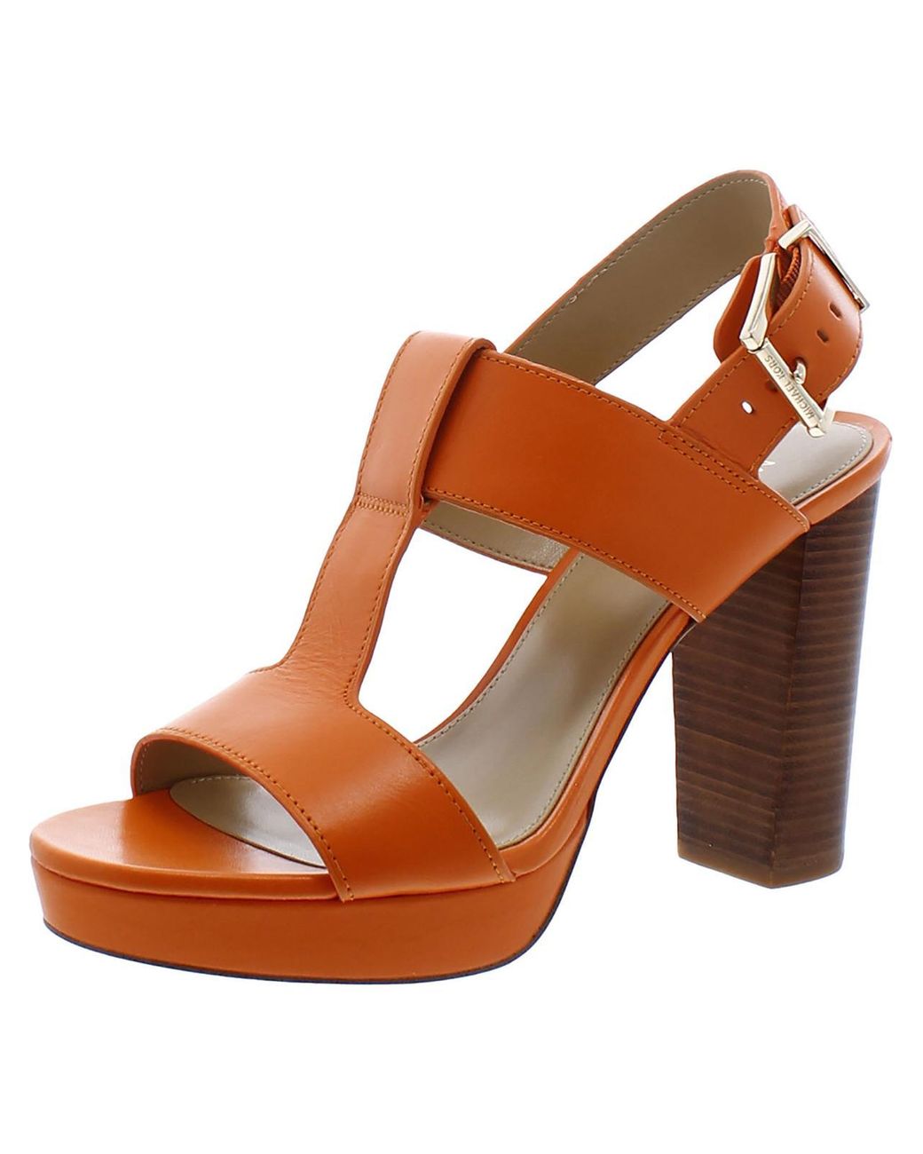 MICHAEL Michael Kors Leather Round Toe Block Heel in Brown | Lyst