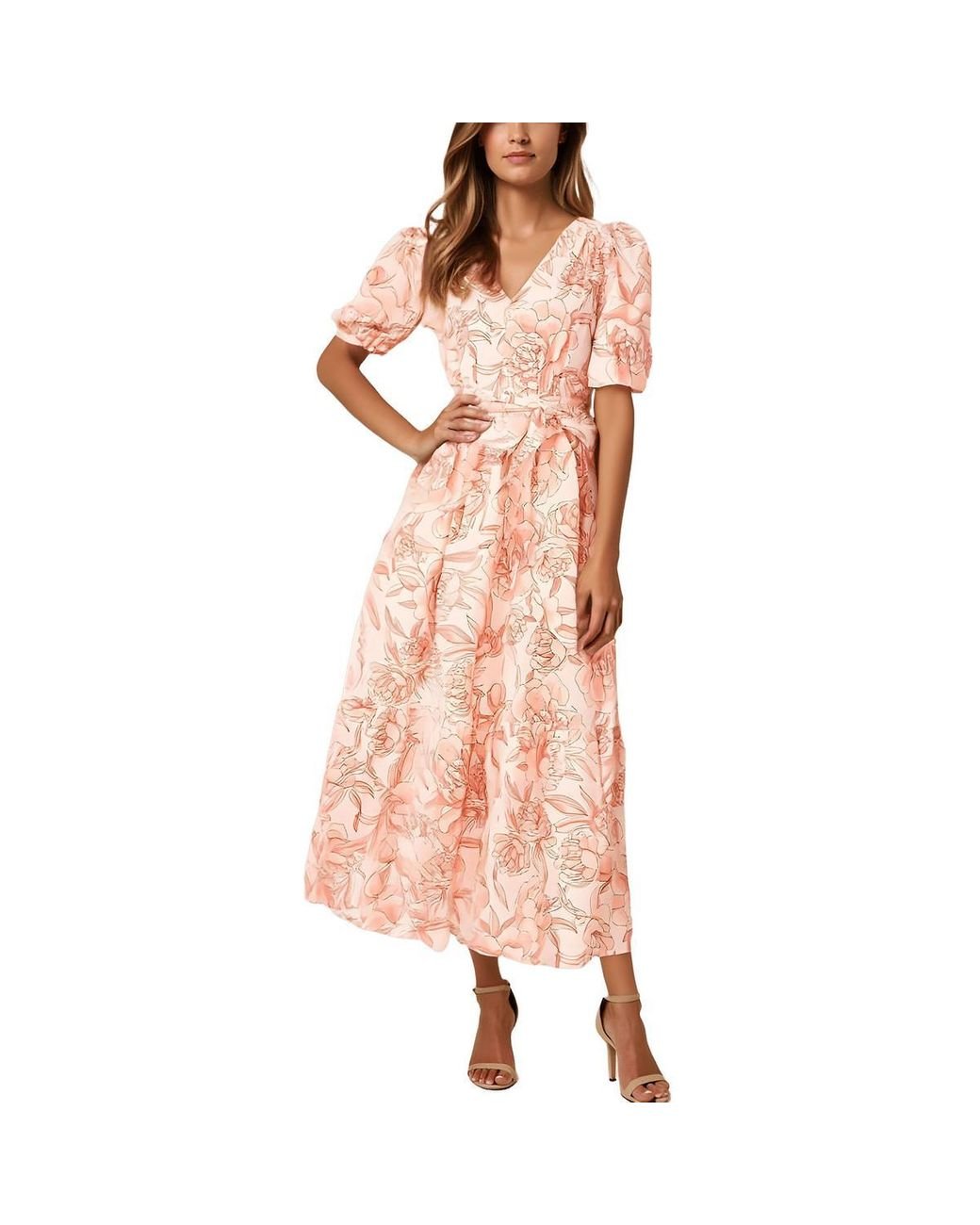 Cece Floral Print Linen Maxi Dress in Pink | Lyst