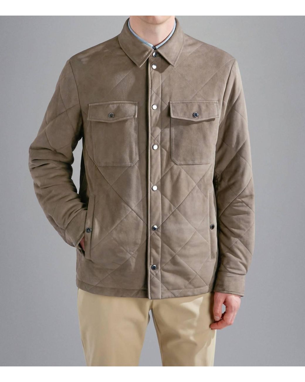 Paul & Shark Aqualeather Quilted Suede Shacket in Brown for Men | Lyst