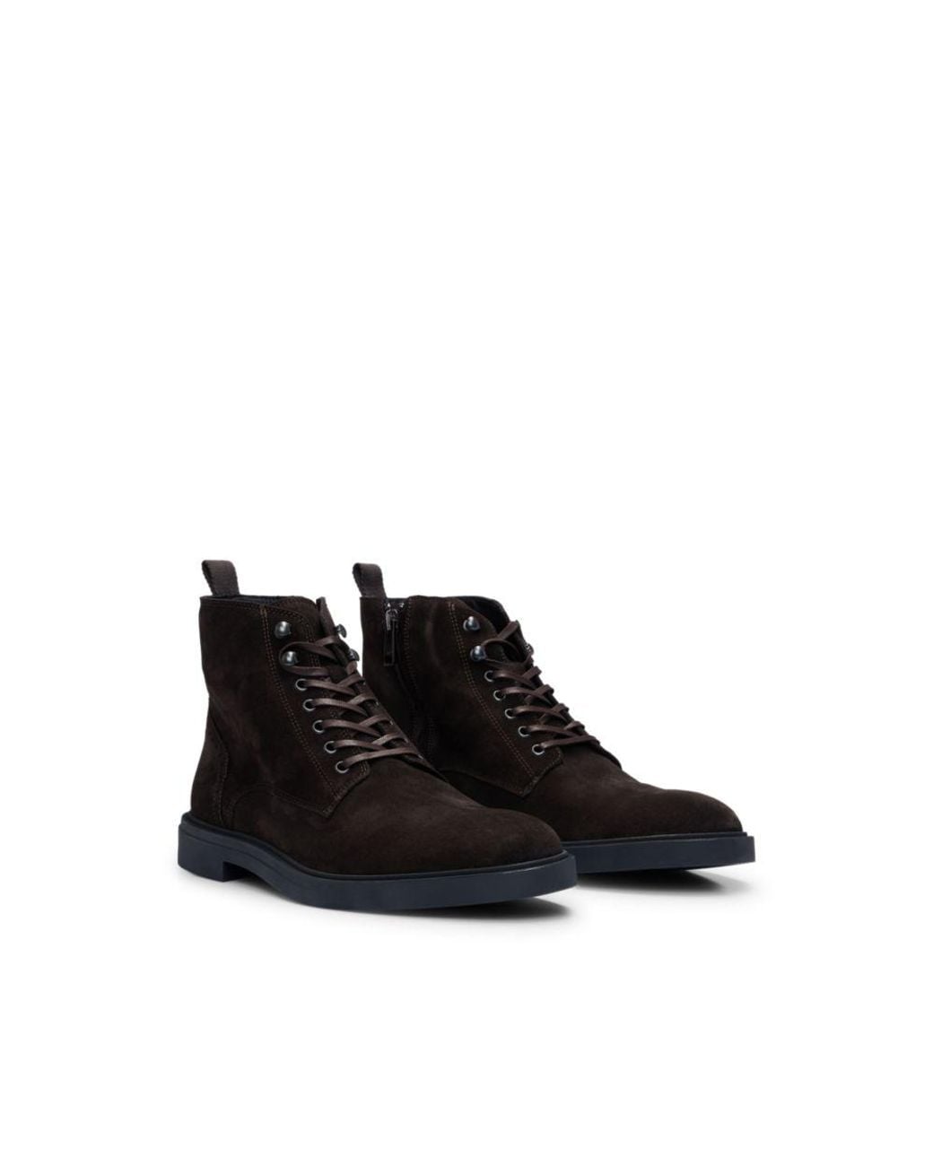 BOSS Suede Half Boots With Side Zip And Signature Accents in Black for ...