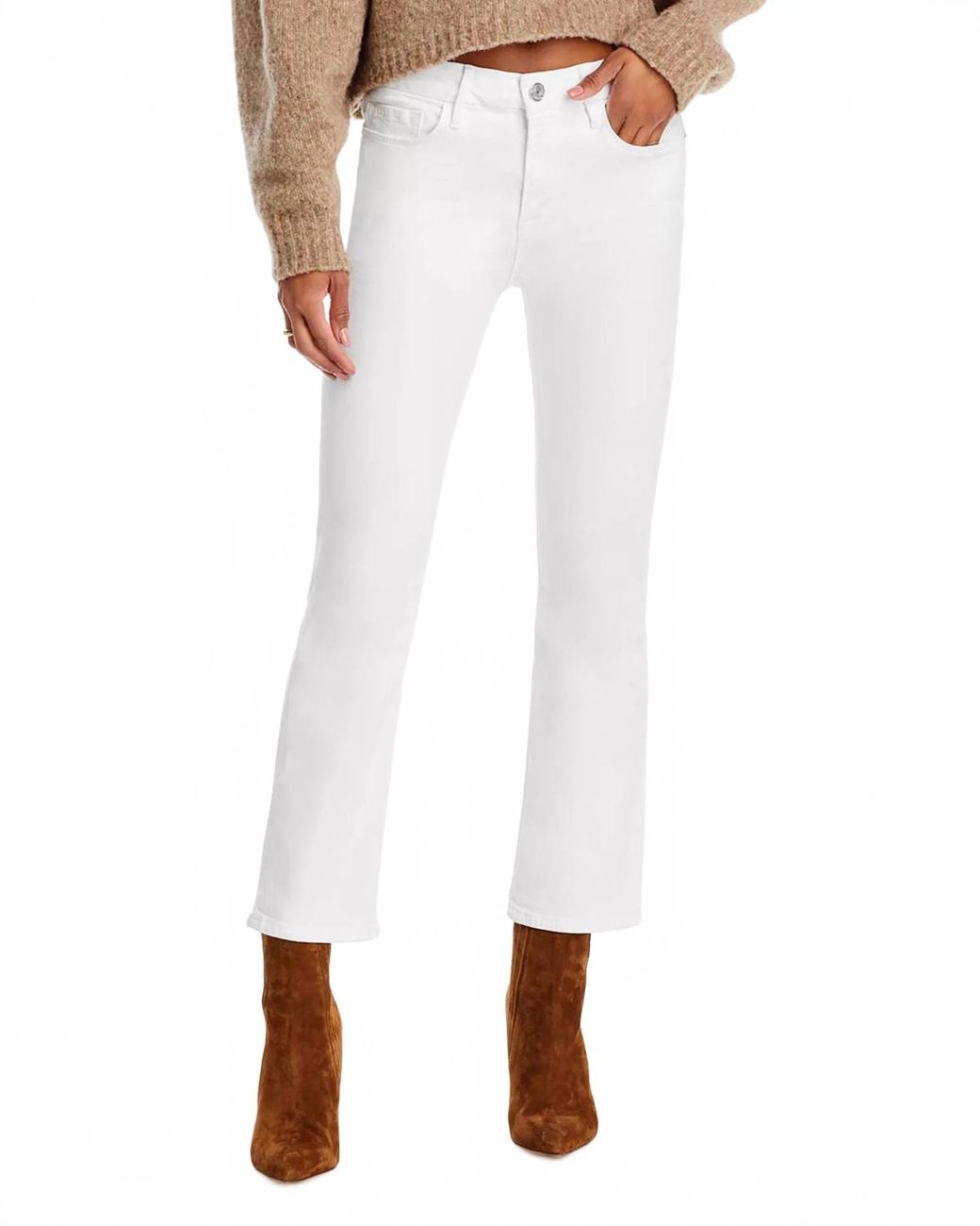 FRAME Le Crop Mini Boot Mid-Rise Jeans in White | Lyst