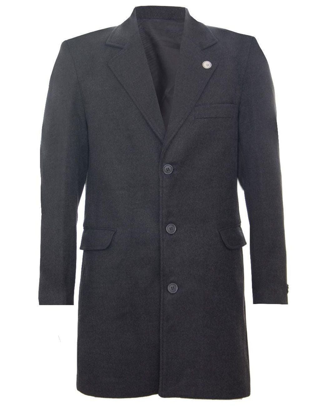 Oliver Tweed Long Charcoal Wool Slim Fit Overcoat in Blue for Men | Lyst