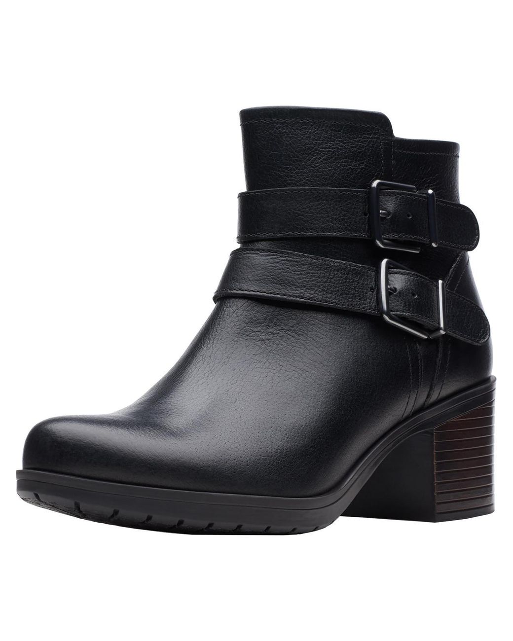 Clarks Hollis Pearl Leather Strappy Ankle Boots in Black | Lyst