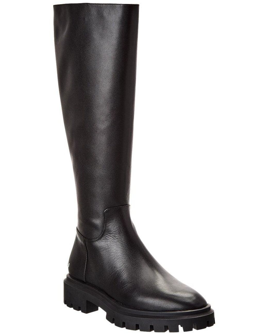 Stuart Weitzman Ultra Lug Leather Knee-High Boot in Black | Lyst