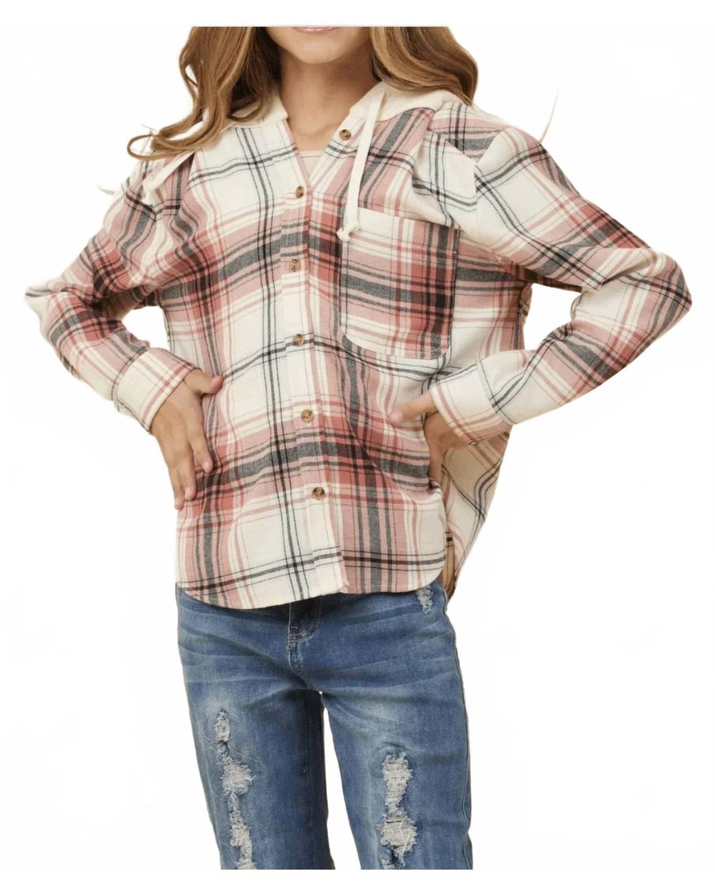 Vintage Havana Girl's Flannel Shirt With Hood in Natural | Lyst