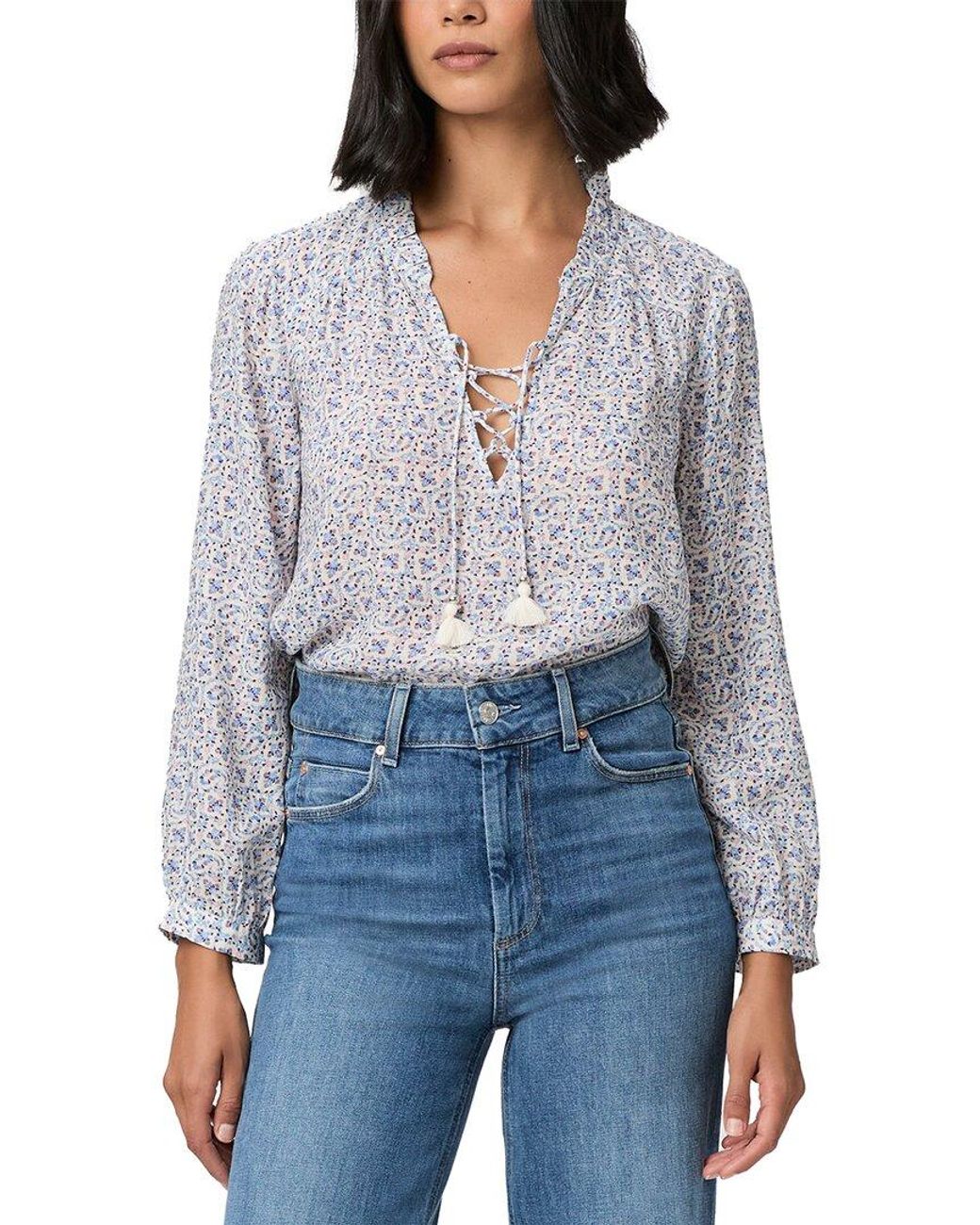 PAIGE Sharene Linen-Blend Top in Blue | Lyst