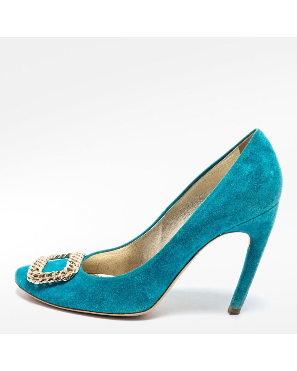 Roger Vivier Suede Chain Detail Round Toe Pumps in Blue | Lyst