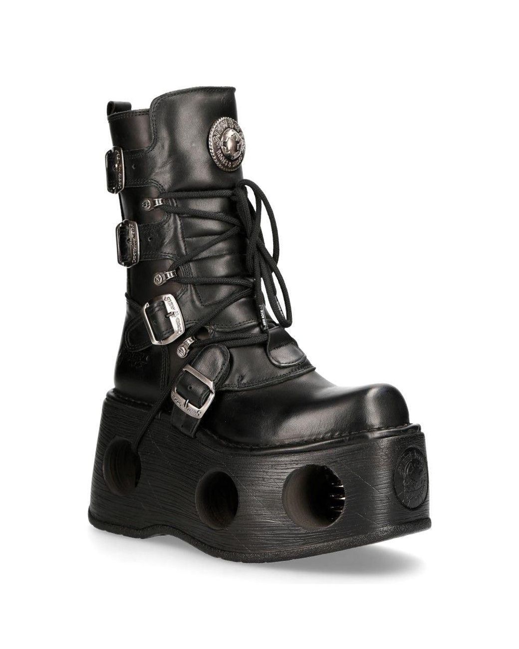New Rock Metallic Leather Neptuno Gothic Boots-373-S2 in Black | Lyst