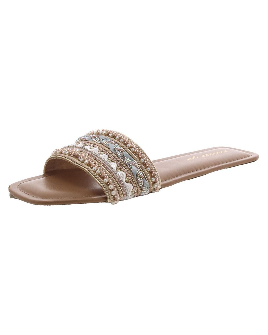 Madden Girl Threadd Faux Leather Embellished Slide Sandals in Pink | Lyst