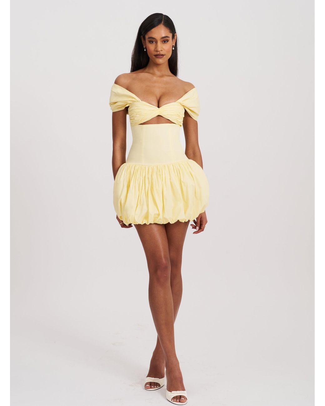 Miss Circle Umika Butter Bubble Hem Mini Dress in Natural | Lyst