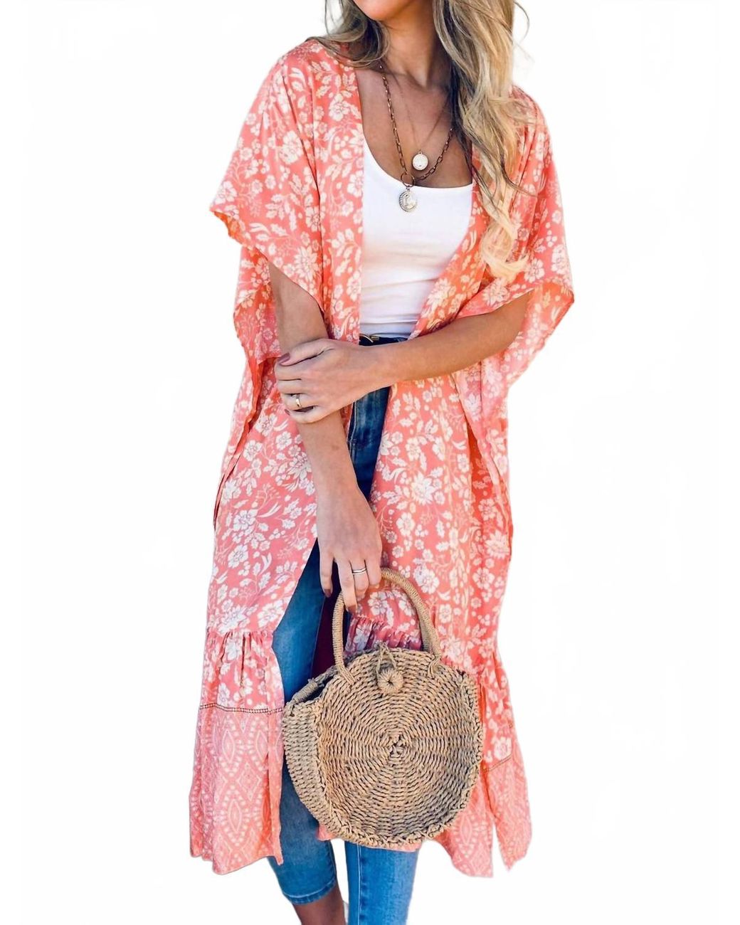 Amoli Tasha Floral Kimono in White | Lyst