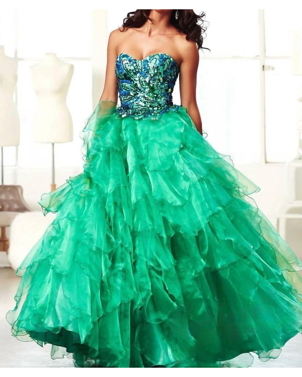 Mac Duggal Sequin Tulle Prom Dress in Green | Lyst