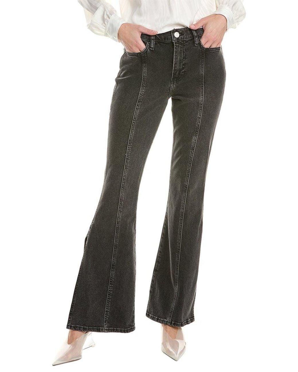 FRAME Pixie Le High Obsidian Flare Jean in Gray | Lyst