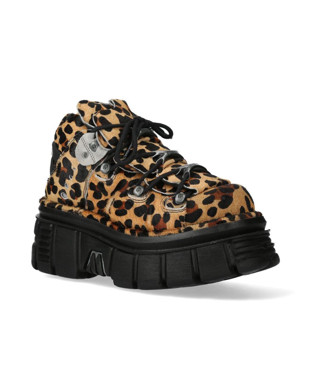 New Rock M-106-C192 Leopard Leather Gothic Ankle Boots in Black | Lyst