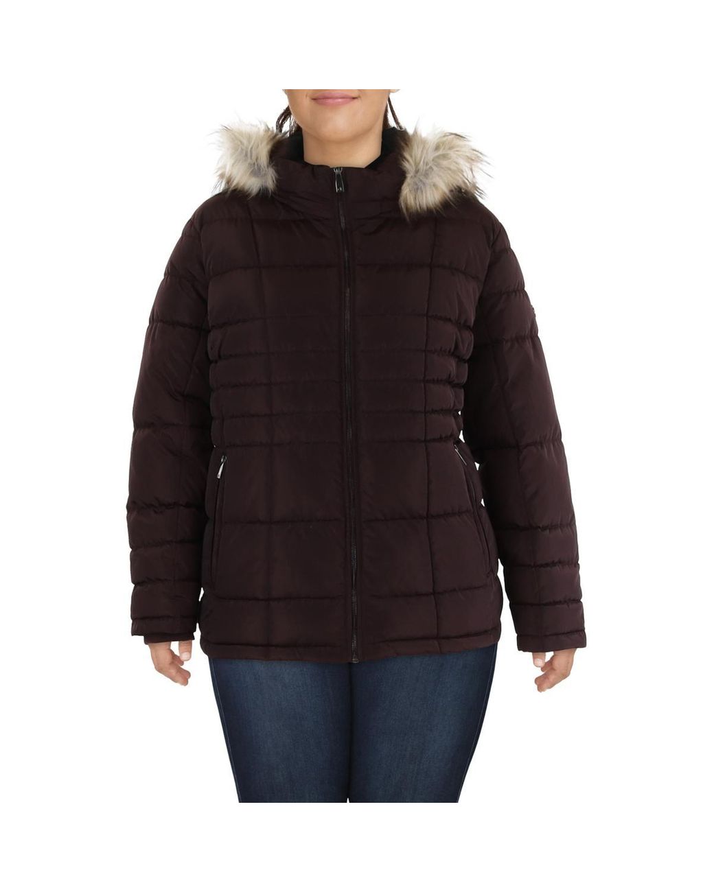 Calvin Klein Plus Faux Fur Lined Cold Weather Puffer Jacket in Black | Lyst