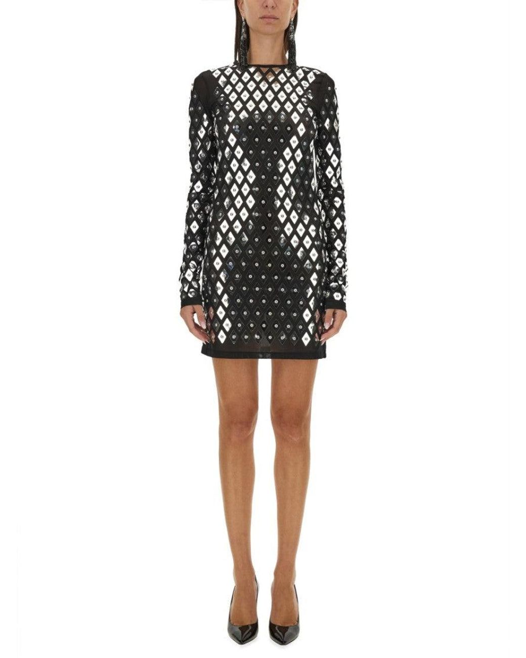 Rabanne Diamond Pattern Mini Dress With Reflective Textures in Black | Lyst