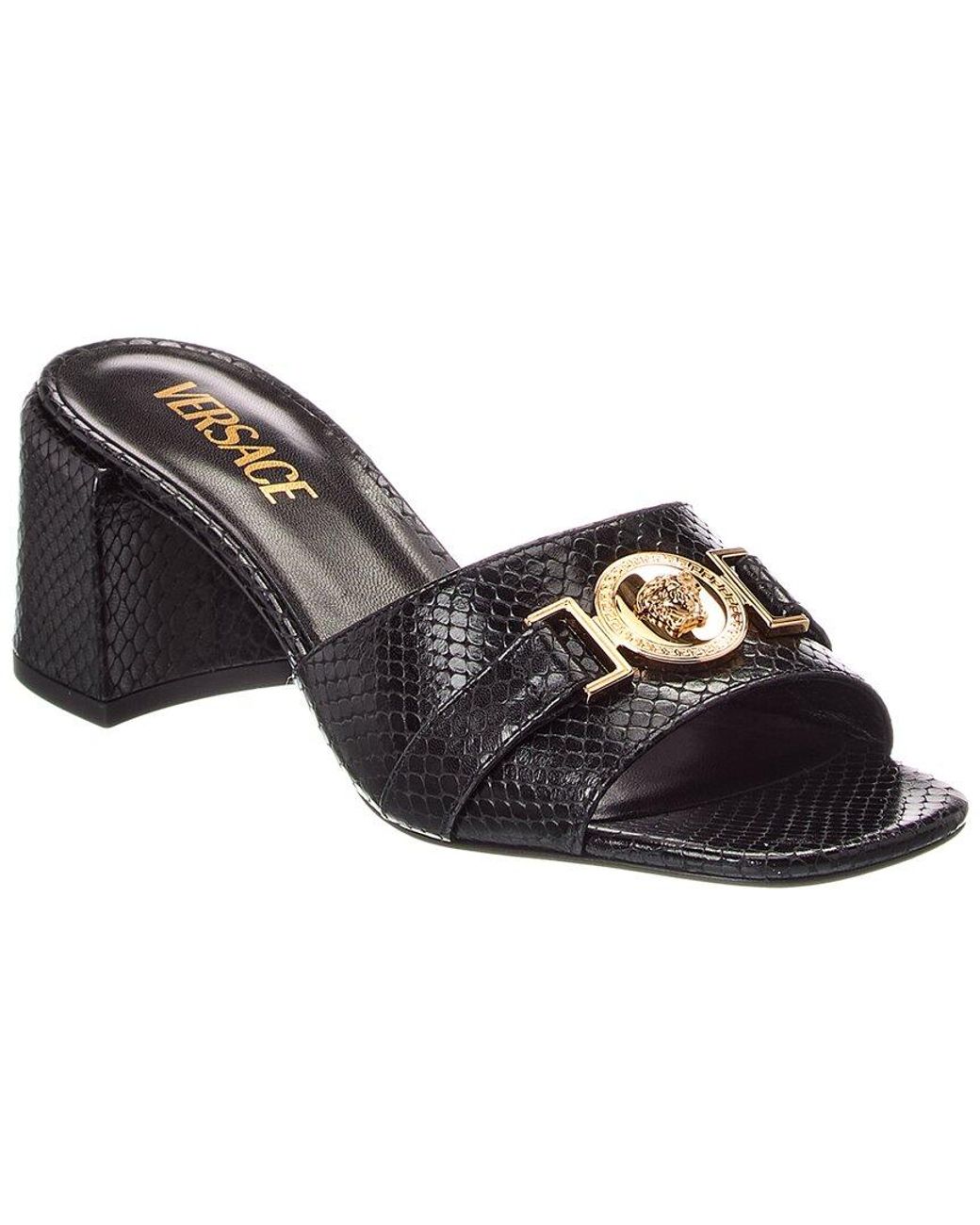 Versace Medusa Snake-Embossed Leather Mule in Black | Lyst