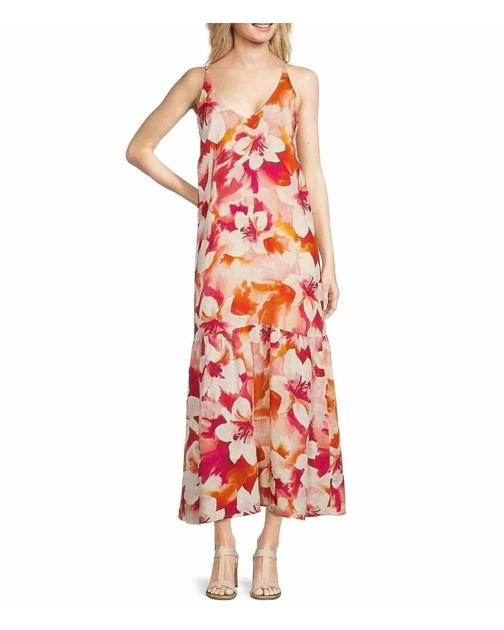 tyler boe Lexi Linen Floral Maxi Dress in Red | Lyst