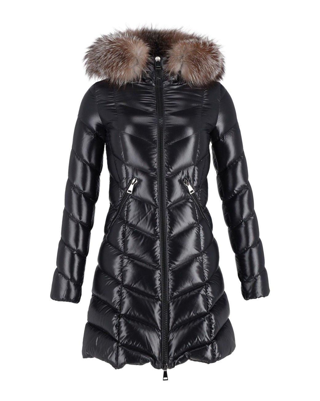 Moncler Fulmarus Fox Fur-Trimmed Long Down Jacket in Black | Lyst