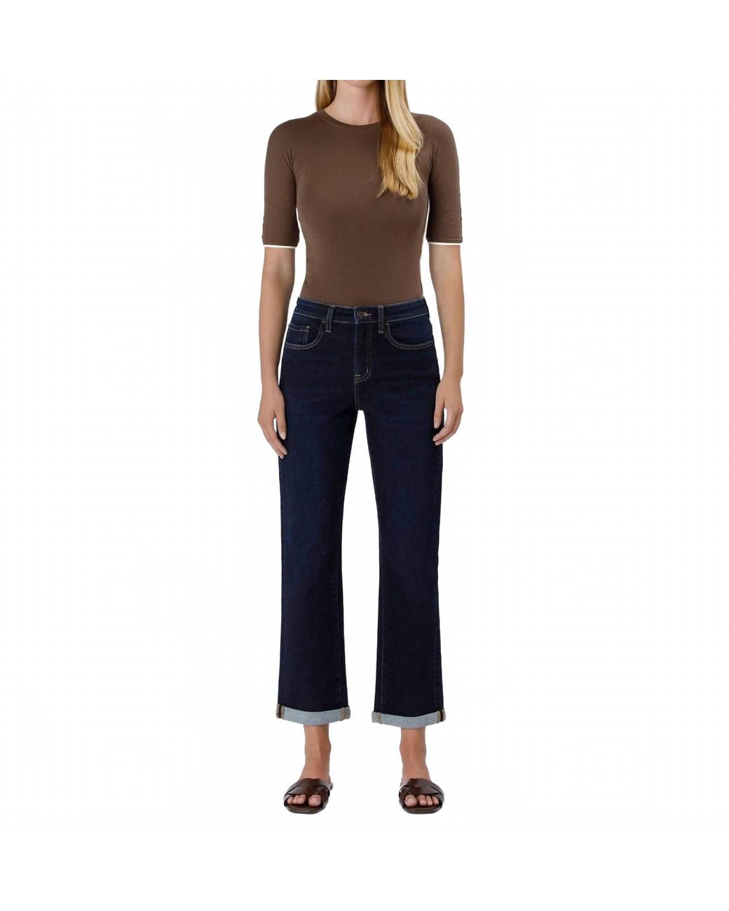 Flying Monkey Lola High Rise Cuffed Cropped Straight Leg Jeans in Blue ...