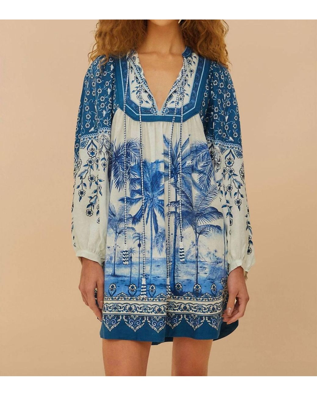 FARM Rio Palm Tree Beach Mini Dress in Blue | Lyst