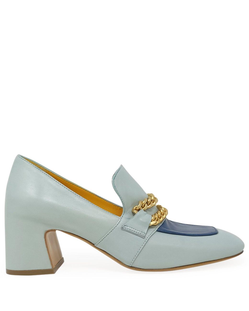 Madison Maison Leather Mid Heel Loafer With Chain in Blue | Lyst