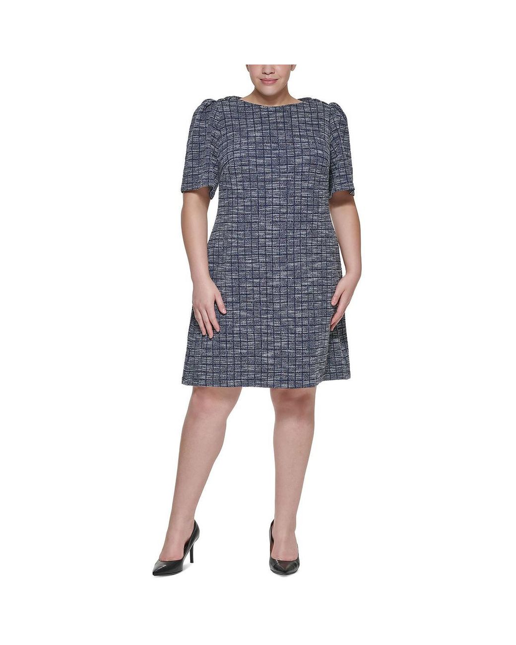 Calvin Klein Petites Plaid Tweed Sheath Dress in Blue Lyst