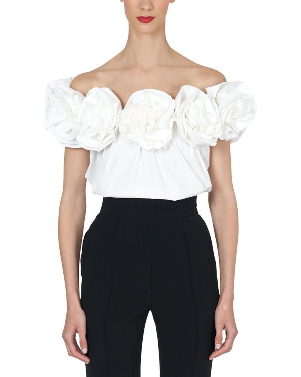 Carolina Herrera Off Shoulder Flower Neckline Top in White | Lyst