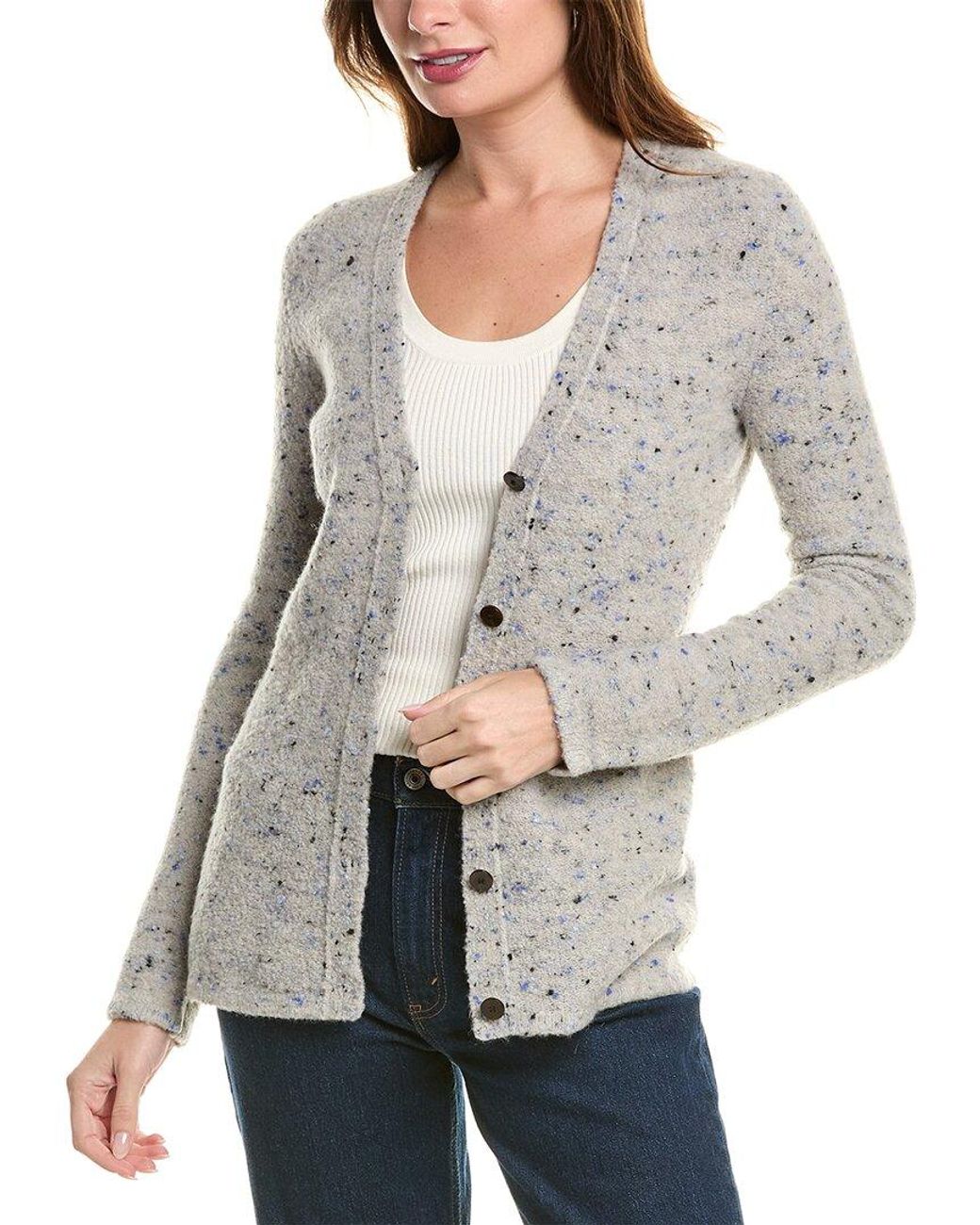 Theory Boucle Wool-Blend Cardigan in Gray | Lyst