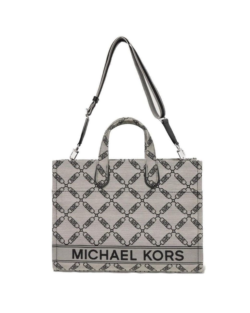 Michael Kors Gigi Empire Logo Cotton Tote Bag in Gray | Lyst