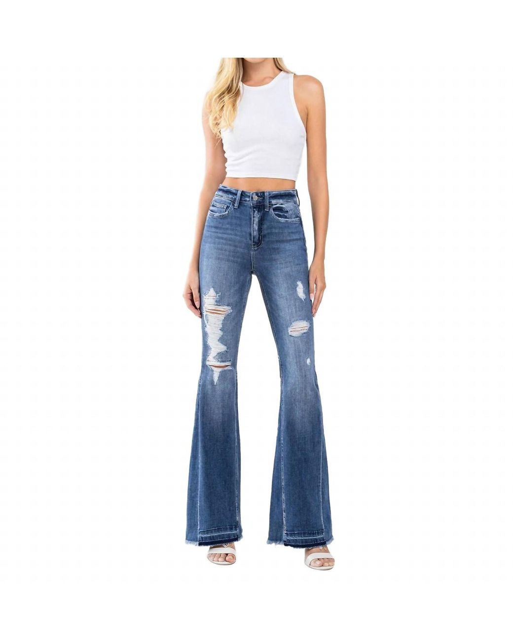 Flying Monkey Farewell High Rise Distressed Insert Panel Flare Jeans in ...