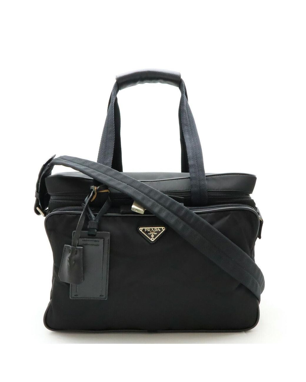 Prada Nylon Leather 2Way Tote Bag in Black | Lyst