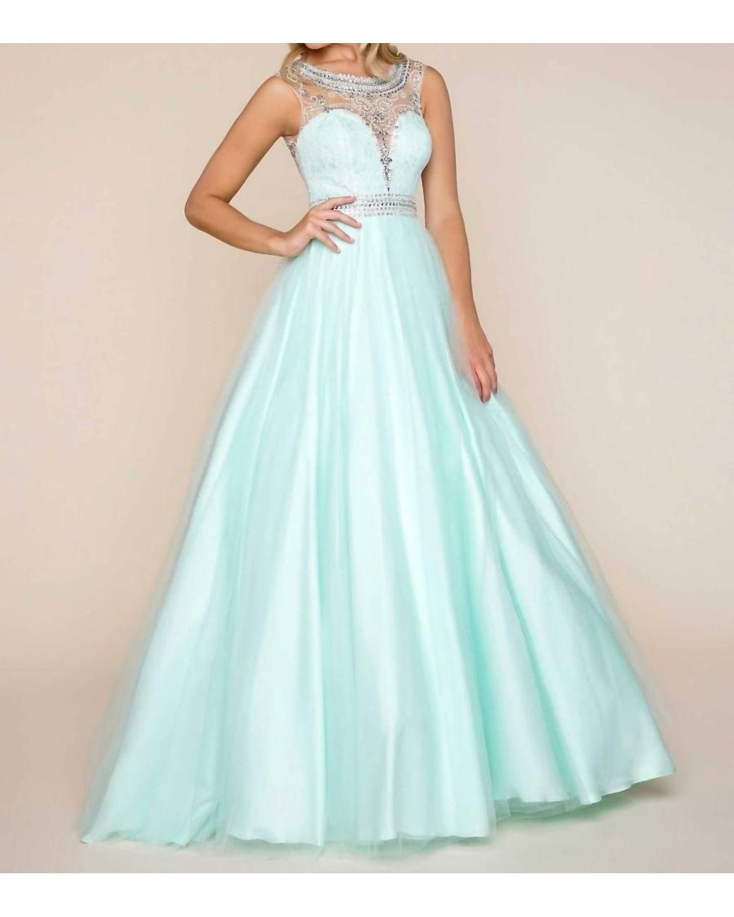 Mac Duggal Scoop Neck Beaded Ball Gown in Blue | Lyst
