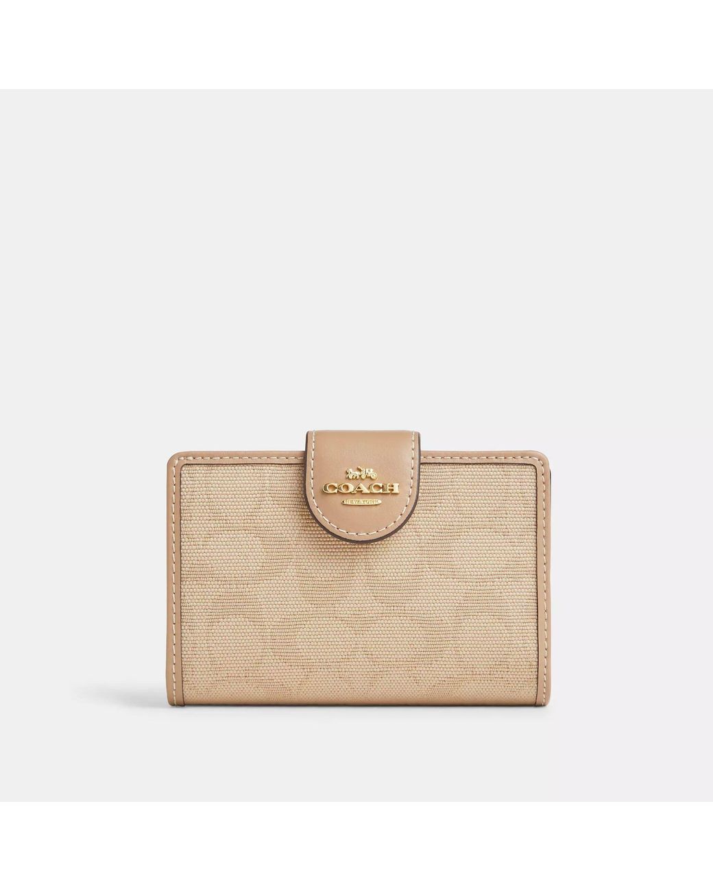 COACH Medium Corner Zip Wallet With Signature Canvas in Natural | Lyst