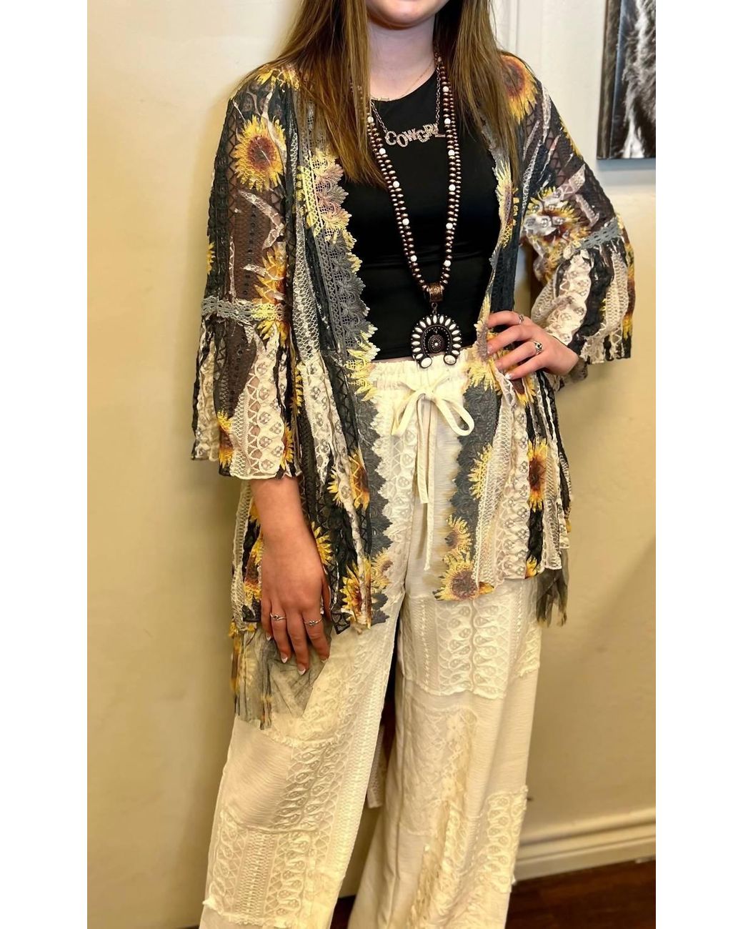 Origami Jewellery Blowing Sunflower Lace Duster in Metallic | Lyst