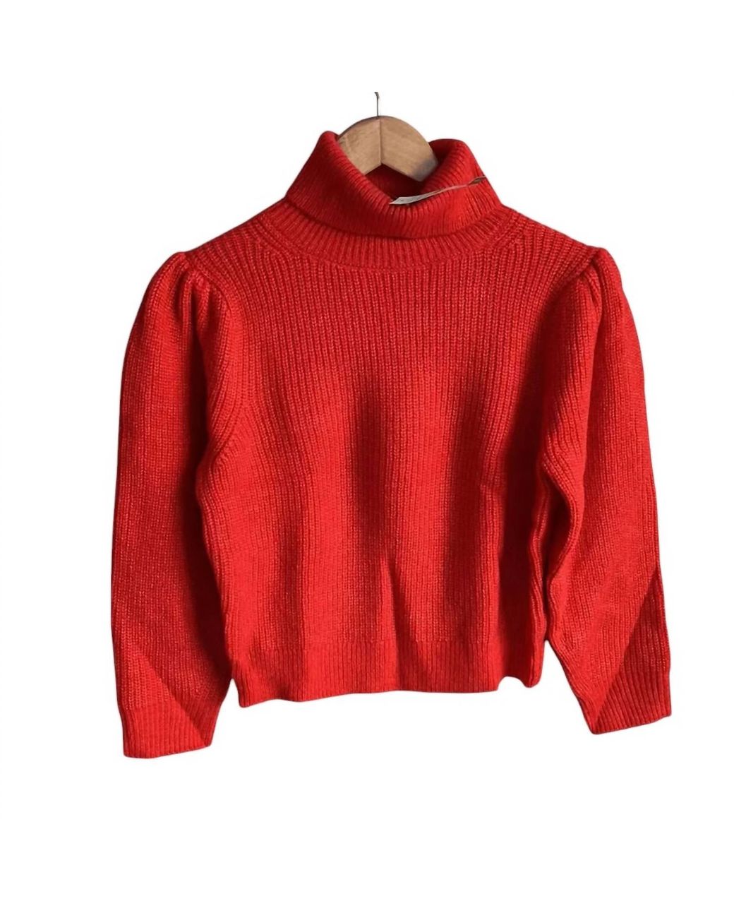 J.Crew Cropped Puff-Sleeve Turtleneck Sweater in Red | Lyst