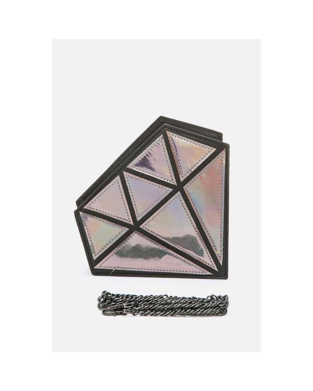 Fashnzfab 2 Tone Holographic Iconic Diamond Clutch Bag in Gray | Lyst