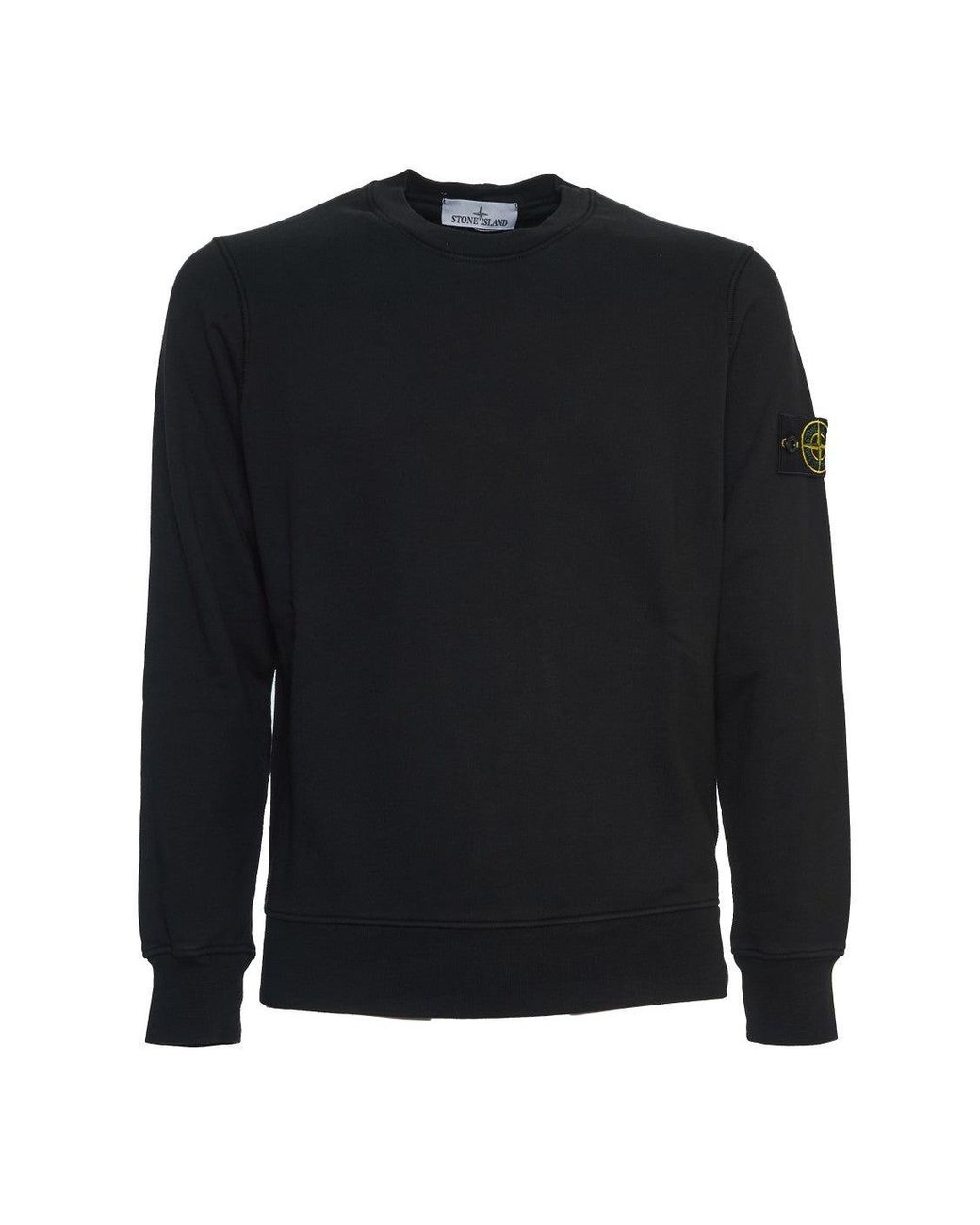 Stone Island Ribbed Detail Crew Neck Sweatshirt With Iconic Badge in ...