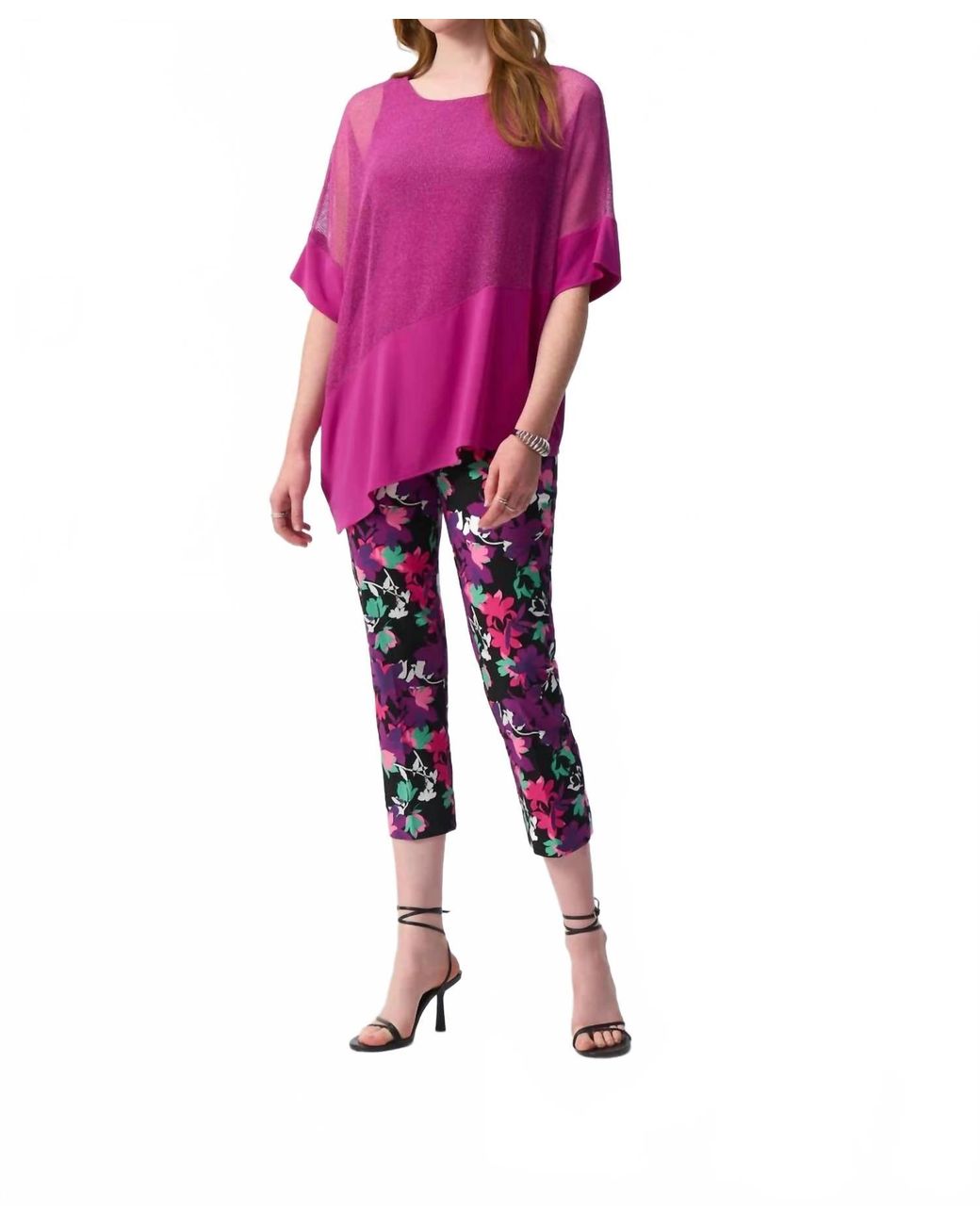 Joseph Ribkoff Mesh Asymmetrical Short Dolman Sleeve Top in Pink | Lyst