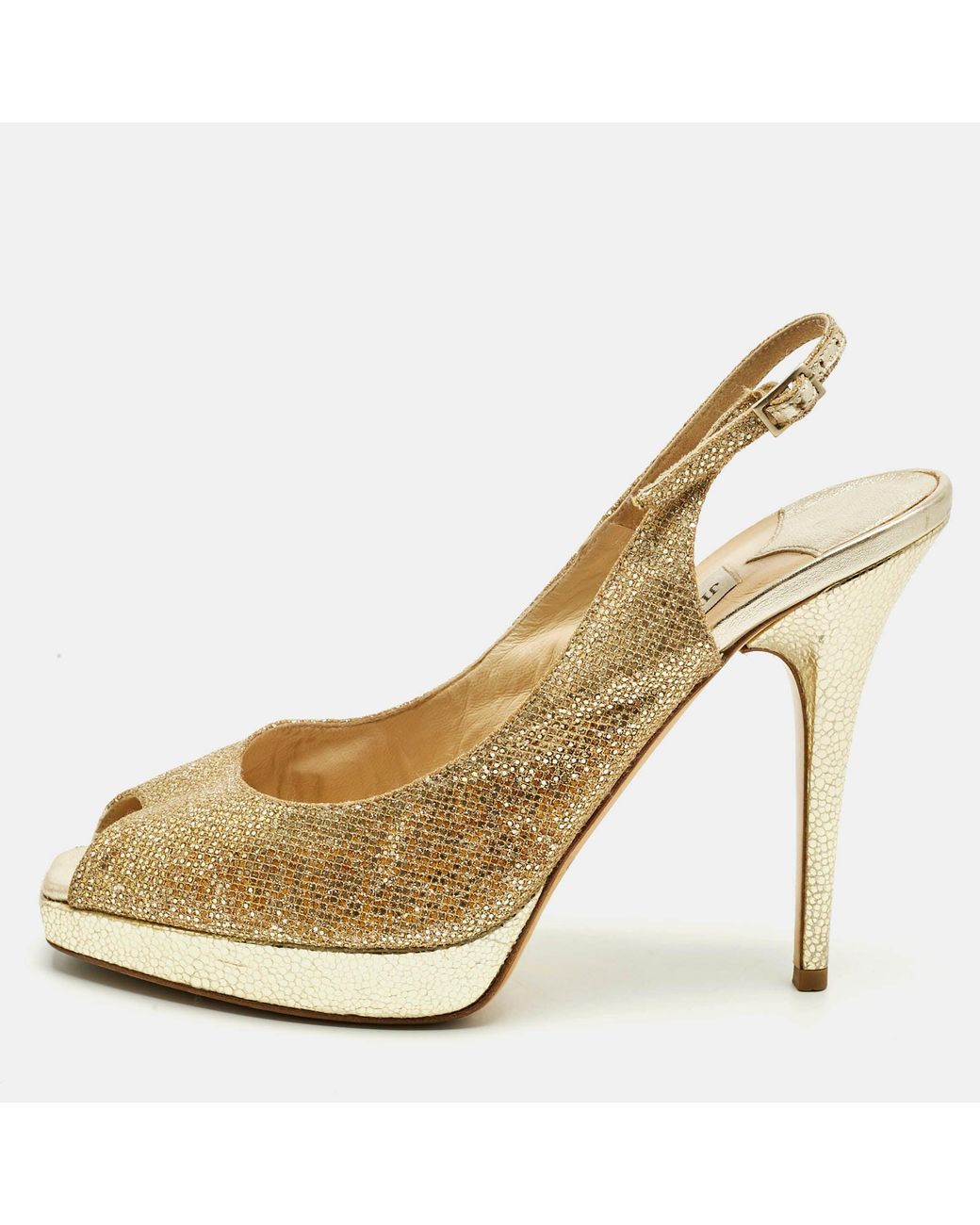 Jimmy Choo Glitter Verity Peep Toe Slingback Pumps in Natural | Lyst
