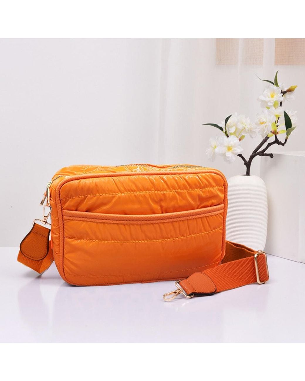 Fashnzfab Solid Rectangle Puffer Crossbody Bag in Orange | Lyst