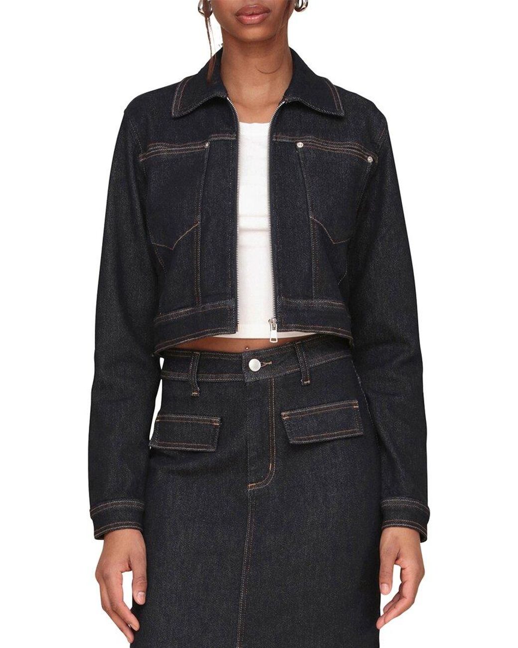 Avec Les Filles Cropped Denim Zip-Front Jacket in Black | Lyst
