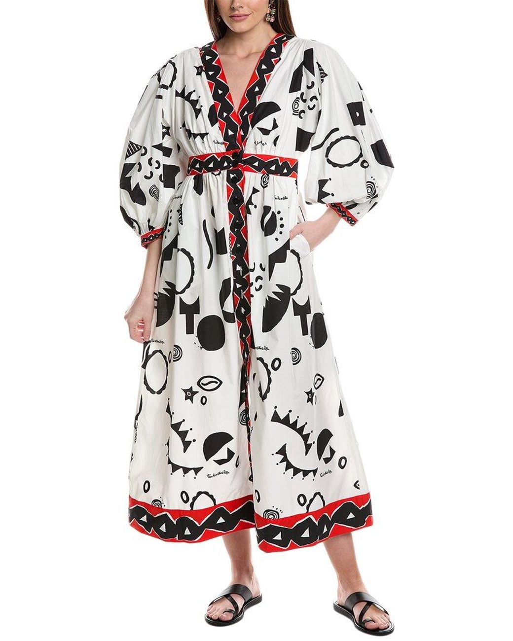 FARM Rio Pitta Soul Puff Sleeve Midi Dress in White | Lyst