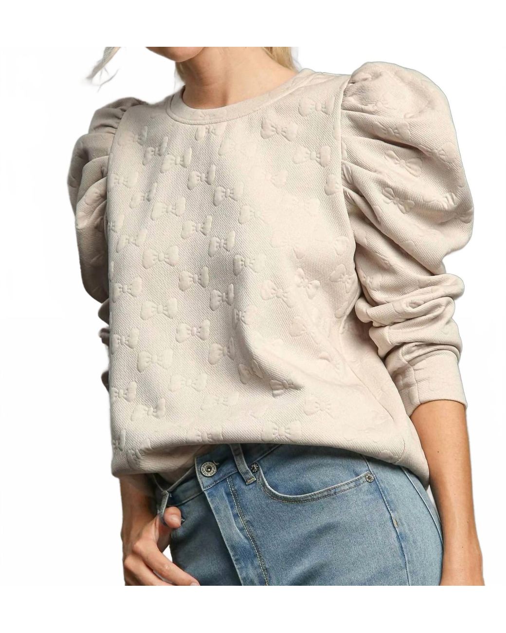 Upmost Sweet Stitch Bow Jacquard Pullover in Natural | Lyst