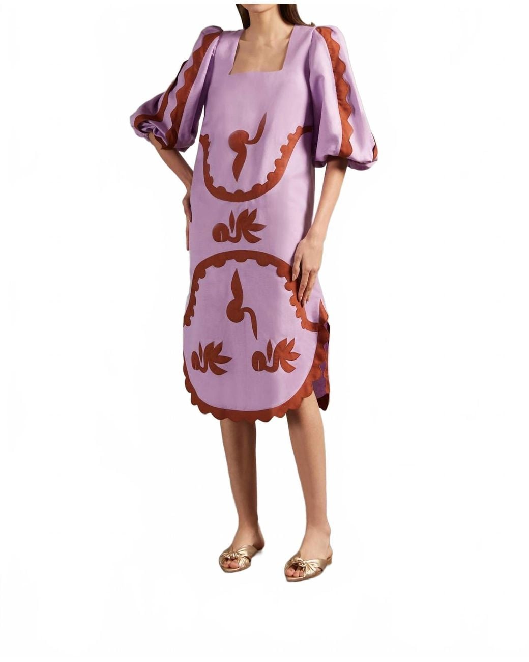 Adriana Degreas Appliqué Square Neck Midi Dress in Red | Lyst
