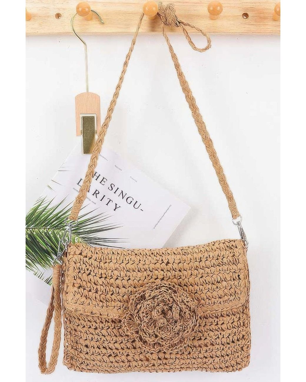 Fashnzfab Faux Straw Handmade Flower Flap Clutch in Natural | Lyst