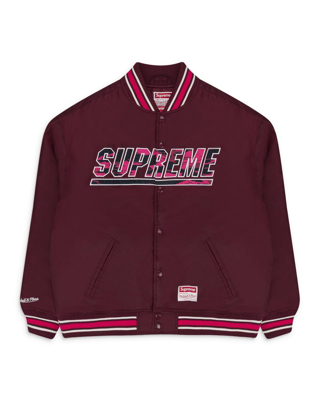 Supreme Mitchell & Ness Camo Logo Varsity Jacket in Red for Men | Lyst