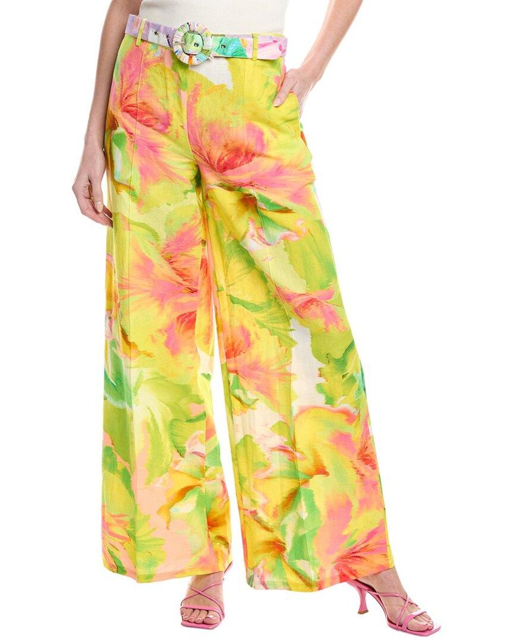 Hemant & Nandita Belted Linen-Blend Flare Pant in Yellow | Lyst
