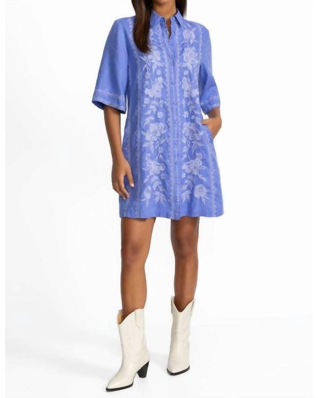Johnny Was Kimono Sleeve Linen Shirt Dress Camille in Blue | Lyst